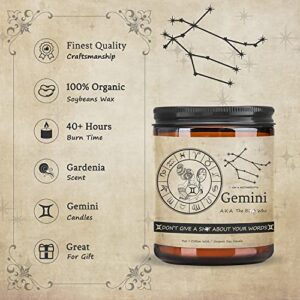 Gemini Astrology Gifts for Women, Don't Give A. Gemini Candle Gifts Decor, May & June Birthday Candles for Sister, Best Friends - Gardenia Scented Candle, 9 OZ