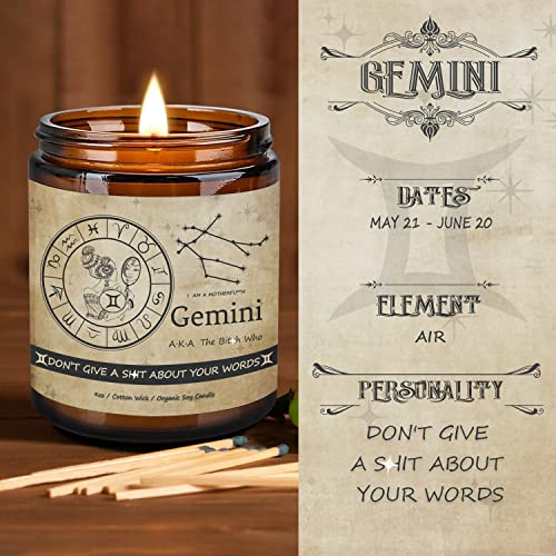 Gemini Astrology Gifts for Women, Don't Give A. Gemini Candle Gifts Decor, May & June Birthday Candles for Sister, Best Friends - Gardenia Scented Candle, 9 OZ