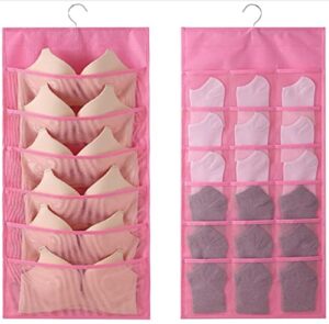 large bra holder organizer hanging bra storage bra hanger especially suitable for sports bra, training bra, socks, baby clothes, shoe,bedroom storage,school dormitory storage(pink, 1pcs 6+18 grids)