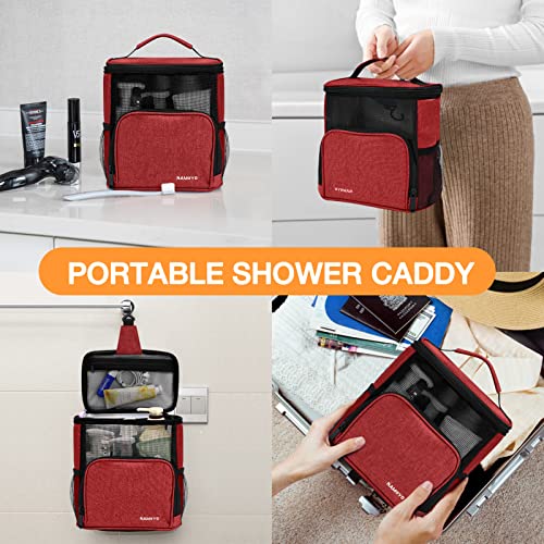 hatisan Portable Shower Caddy Dorm Room Essentials, Shower Caddy College Hanging Mesh Shower Caddy Bathroom Caddy, Shower Bag for College Shower Caddy Tote Traveling Gym Camping (Red)