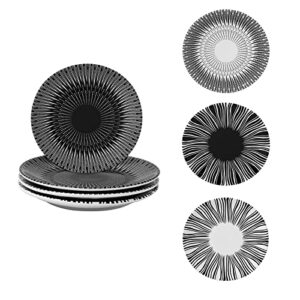 yuyhqcbt 6 inch set of 4 assorted designs, porcelain plates with patterns,black ceramic dessert plates, dishware for sandwiches salad pasta,microwave oven dishwasher safe