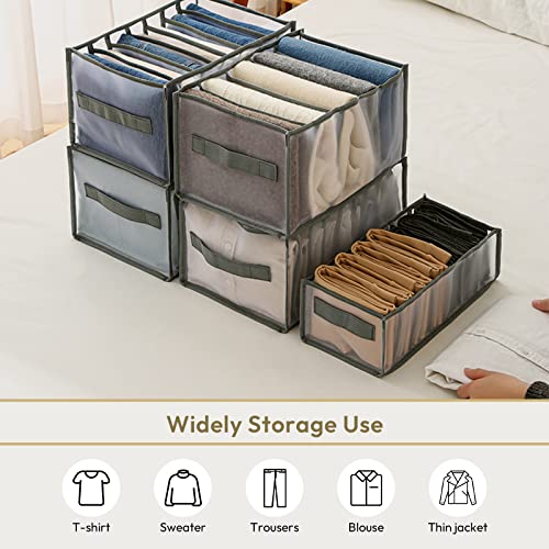 Wardrobe Clothes Organizer, 5 Grids Clothes Organizer for Folded Clothes Washable Foldable Compartments Closet Organizer Portable for Sweater, Sweatshirt, Jeans, Pants, T-Shirts, Trousers.(2PCS Extra Large)