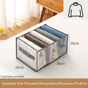 Wardrobe Clothes Organizer, 5 Grids Clothes Organizer for Folded Clothes Washable Foldable Compartments Closet Organizer Portable for Sweater, Sweatshirt, Jeans, Pants, T-Shirts, Trousers.(2PCS Extra Large)