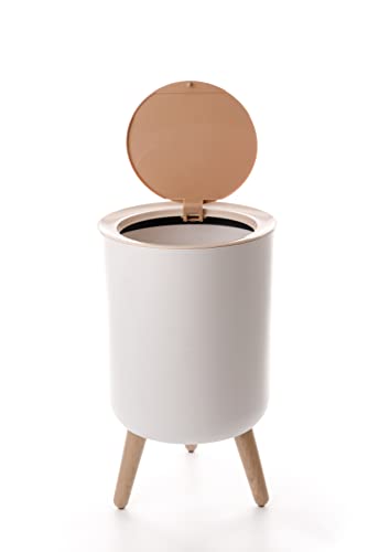 Trash Can | 7 Liter (1.8 Gallon) / 2 Liter (0.5 Gallon) | Push-to-Open Lid | Premium Plastic Wood Grain Nordic Minimalist Modern Waste Basket for Kitchen, Bathroom, Bedroom, Living Room, Office (1.8 Gallon (7L))