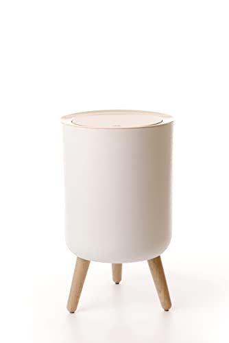 Trash Can | 7 Liter (1.8 Gallon) / 2 Liter (0.5 Gallon) | Push-to-Open Lid | Premium Plastic Wood Grain Nordic Minimalist Modern Waste Basket for Kitchen, Bathroom, Bedroom, Living Room, Office (1.8 Gallon (7L))