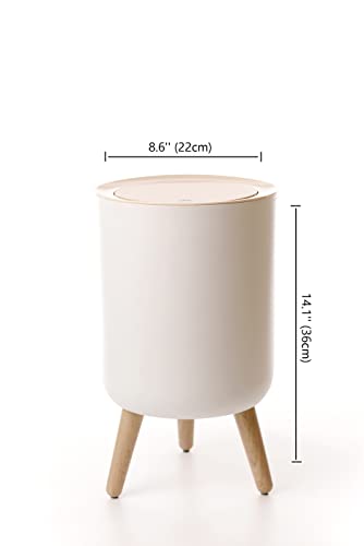 Trash Can | 7 Liter (1.8 Gallon) / 2 Liter (0.5 Gallon) | Push-to-Open Lid | Premium Plastic Wood Grain Nordic Minimalist Modern Waste Basket for Kitchen, Bathroom, Bedroom, Living Room, Office (1.8 Gallon (7L))