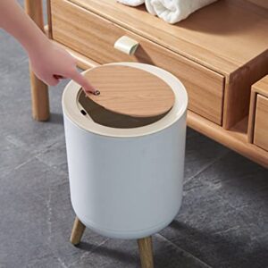 Trash Can | 7 Liter (1.8 Gallon) / 2 Liter (0.5 Gallon) | Push-to-Open Lid | Premium Plastic Wood Grain Nordic Minimalist Modern Waste Basket for Kitchen, Bathroom, Bedroom, Living Room, Office (1.8 Gallon (7L))