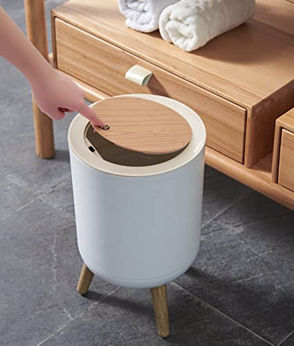 Trash Can | 7 Liter (1.8 Gallon) / 2 Liter (0.5 Gallon) | Push-to-Open Lid | Premium Plastic Wood Grain Nordic Minimalist Modern Waste Basket for Kitchen, Bathroom, Bedroom, Living Room, Office (1.8 Gallon (7L))