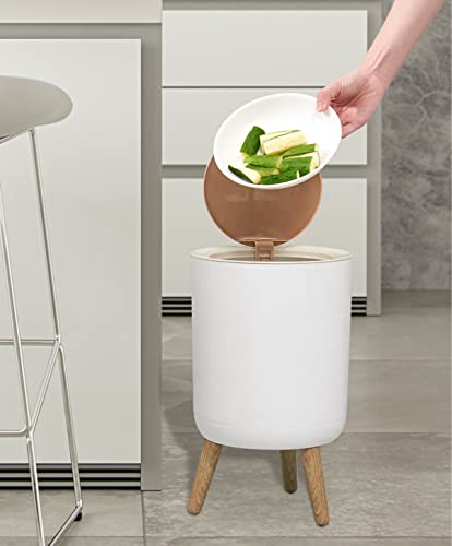 Trash Can | 7 Liter (1.8 Gallon) / 2 Liter (0.5 Gallon) | Push-to-Open Lid | Premium Plastic Wood Grain Nordic Minimalist Modern Waste Basket for Kitchen, Bathroom, Bedroom, Living Room, Office (1.8 Gallon (7L))