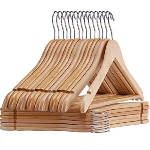 flottian wood hangers 20 pcs solid wooden hangers premium clothes hanger smooth finish coat hanger heavy duty hangers for shirt, jacket, pant, dress （natural）