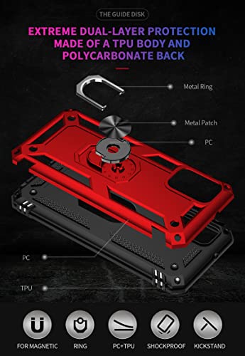 PUSHIMEI for Samsung Galaxy A03S Case with HD Screen Protector (Military Grade 16ft. Drop Tested) Magnetic Ring Holder Kickstand Protective Phone Case for Samsung Galaxy A03S, Red