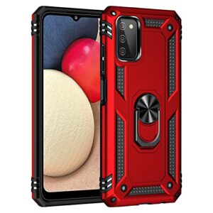 PUSHIMEI for Samsung Galaxy A03S Case with HD Screen Protector (Military Grade 16ft. Drop Tested) Magnetic Ring Holder Kickstand Protective Phone Case for Samsung Galaxy A03S, Red