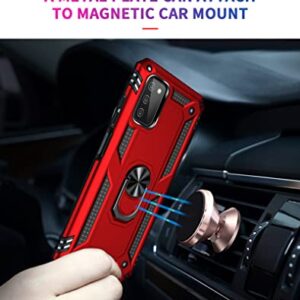 PUSHIMEI for Samsung Galaxy A03S Case with HD Screen Protector (Military Grade 16ft. Drop Tested) Magnetic Ring Holder Kickstand Protective Phone Case for Samsung Galaxy A03S, Red