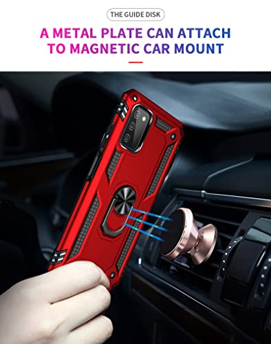 PUSHIMEI for Samsung Galaxy A03S Case with HD Screen Protector (Military Grade 16ft. Drop Tested) Magnetic Ring Holder Kickstand Protective Phone Case for Samsung Galaxy A03S, Red