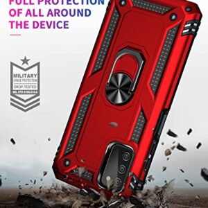 PUSHIMEI for Samsung Galaxy A03S Case with HD Screen Protector (Military Grade 16ft. Drop Tested) Magnetic Ring Holder Kickstand Protective Phone Case for Samsung Galaxy A03S, Red