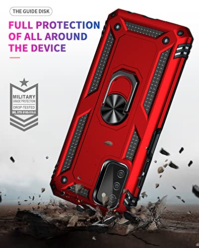 PUSHIMEI for Samsung Galaxy A03S Case with HD Screen Protector (Military Grade 16ft. Drop Tested) Magnetic Ring Holder Kickstand Protective Phone Case for Samsung Galaxy A03S, Red