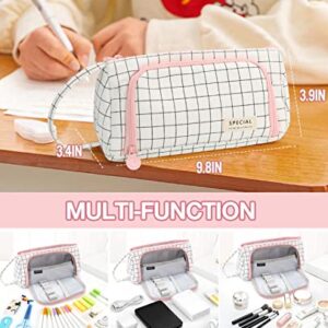 Large Capacity Pencil Case Pen Bag, Pencil Bag Stationery Storage Pencil Pouch, Handheld Makeup Pouch Holder Multi-Compartment Organizer College School Office Supplies for Teen Christams Gift(Grid)