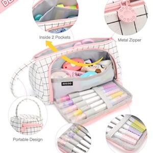 Large Capacity Pencil Case Pen Bag, Pencil Bag Stationery Storage Pencil Pouch, Handheld Makeup Pouch Holder Multi-Compartment Organizer College School Office Supplies for Teen Christams Gift(Grid)