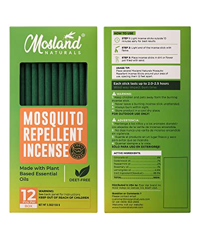 Mosland Naturals Mosquito Repellent Incense Sticks, 12 Large Citronella Incense Sticks Bug Repellent Incense Stick for Outdoor, Camping Mosquito Repellent 3 Hours Protect