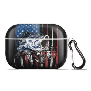 fishing american flag usa bass fish for airpods case cover for airpods pro, wireless/wired charging protective airpods pro case with keychain, white