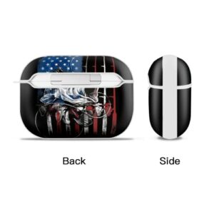 Fishing American Flag USA Bass Fish for AirPods Case Cover for AirPods Pro, Wireless/Wired Charging Protective AirPods Pro Case with Keychain, White