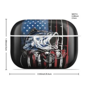 Fishing American Flag USA Bass Fish for AirPods Case Cover for AirPods Pro, Wireless/Wired Charging Protective AirPods Pro Case with Keychain, White