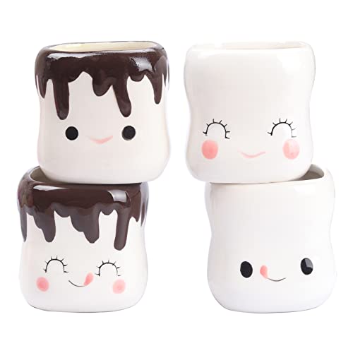 Marshmallow Mugs Set of 4 Cute Marshmallow Cups Cute Mugs for Kids Hot Chocolate Cocoa Mugs Gifts for Kids Women Christmas Mugs Mother's Day Cute Mug 6OZ