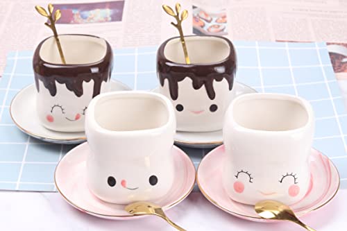 Marshmallow Mugs Set of 4 Cute Marshmallow Cups Cute Mugs for Kids Hot Chocolate Cocoa Mugs Gifts for Kids Women Christmas Mugs Mother's Day Cute Mug 6OZ