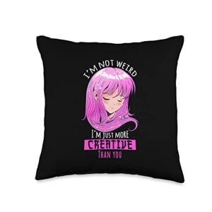 japanese anime manga & japanese anime gifts cute kawaii shirt i'm not weird i'm creative anime throw pillow, 16x16, multicolor