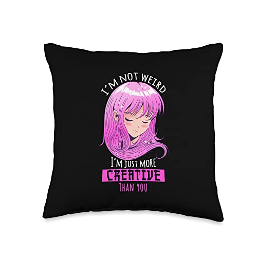 Japanese Anime Manga & Japanese Anime Gifts Cute Kawaii Shirt I'm Not Weird I'm Creative Anime Throw Pillow, 16x16, Multicolor