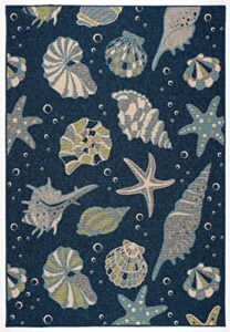 gad great american distributors sanibel premium indoor outdoor area rug accented island seaside seashell aquatic marine life design navy blue/gray (5'3"x7'7")