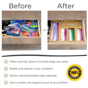 Bamboo Ziplock Bag Storage Organizer for Drawer - Food Storage Bag Organizer Kitchen Drawer - Sandwich Ziploc Bag Organizer - Suitable for Gallon, Quart, Snack and Sandwich Baggie Organizer