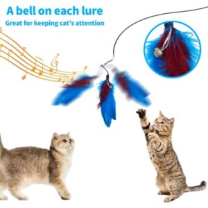 Petstie Cat Feather Teaser Toy, 2PCS Retractable Cat Wands,11PCS Teaser Refills with Bells and Extra 2PCS Elastic Strings, Cat Wand Toys for Indoor Cats