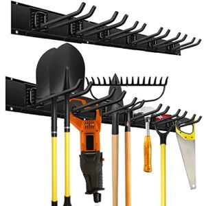 charmount garage storage wall organizer, wall mount rack hooks heavy duty garden tool organizer and storage, 48 inch wall mount tool organization with 6 hooks, tracks max load 600lbs