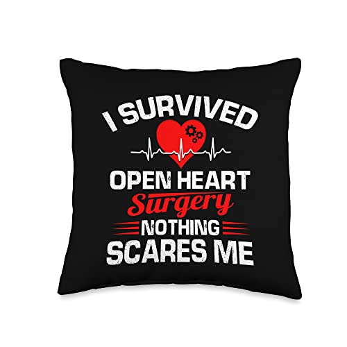 Open Heart Surgery Get Well Bypass Apparel Co. I Survived Open Heart Surgery Recovery Bypass Survivor Throw Pillow, 16x16, Multicolor