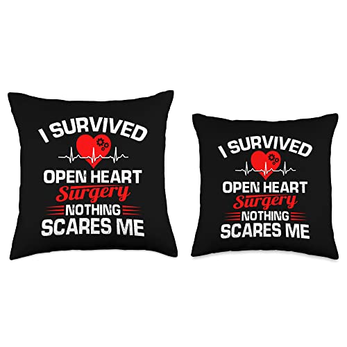 Open Heart Surgery Get Well Bypass Apparel Co. I Survived Open Heart Surgery Recovery Bypass Survivor Throw Pillow, 16x16, Multicolor