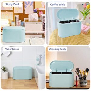 Mini Countertop Trash Can with 90pcs Trash Bags,Tiny Garbage Can with Press Type Lid,Small Desktop Waste Bin with Hidden Bag,Little Table Trash Bucket for Bathroom,Kitchen,Bedroom,Office (Blue)