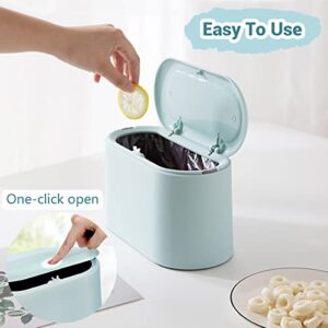 Mini Countertop Trash Can with 90pcs Trash Bags,Tiny Garbage Can with Press Type Lid,Small Desktop Waste Bin with Hidden Bag,Little Table Trash Bucket for Bathroom,Kitchen,Bedroom,Office (Blue)