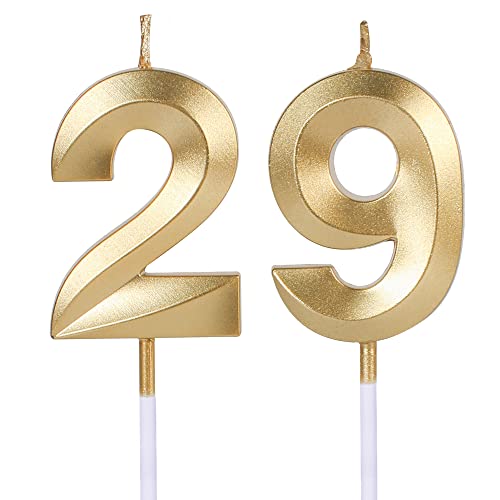 Gold 29th & 92nd Birthday Candles for Cakes, Number 29 92 Candle Cake Topper for Party Anniversary Wedding Celebration Decoration