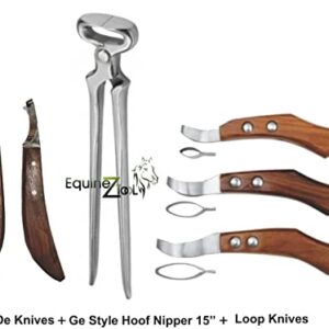 Equinez Tools Hoof Nipper 15" GE Model and Farrier Loop Knives & De Knives Hoof Knife Set