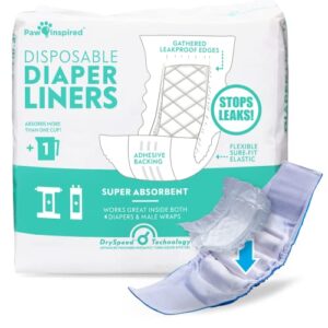 paw inspired dog diaper liners | inserts for washable covers, female dog diapers, and male dog belly bands | leakproof, super absorbent (30 count)