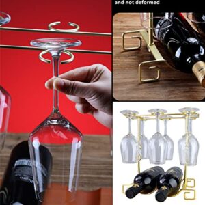 Homya Wine Glass Holder, Freestanding Table Top Goblets Metal Storage Rack for 2 Bottles with 6 Hooks Kitchen Glass Accessories, Gold