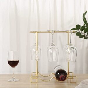 Homya Wine Glass Holder, Freestanding Table Top Goblets Metal Storage Rack for 2 Bottles with 6 Hooks Kitchen Glass Accessories, Gold