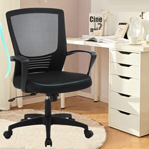 ergonomic mesh office chair, home office desk chairs with adjustable backrest, high back computer desk chair with adjustable headrest and flip-up arms, swivel task chair (black)