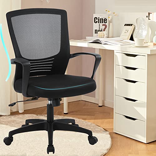 Ergonomic Mesh Office Chair, Home Office Desk Chairs with Adjustable Backrest, High Back Computer Desk Chair with Adjustable Headrest and Flip-Up Arms, Swivel Task Chair (Black)