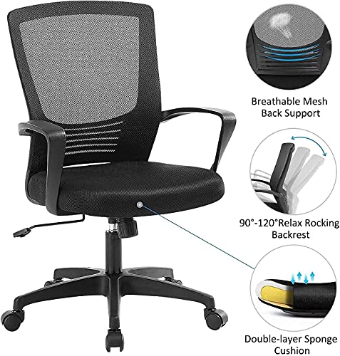 Ergonomic Mesh Office Chair, Home Office Desk Chairs with Adjustable Backrest, High Back Computer Desk Chair with Adjustable Headrest and Flip-Up Arms, Swivel Task Chair (Black)