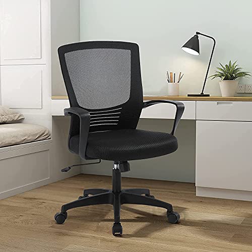 Ergonomic Mesh Office Chair, Home Office Desk Chairs with Adjustable Backrest, High Back Computer Desk Chair with Adjustable Headrest and Flip-Up Arms, Swivel Task Chair (Black)