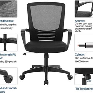 Ergonomic Mesh Office Chair, Home Office Desk Chairs with Adjustable Backrest, High Back Computer Desk Chair with Adjustable Headrest and Flip-Up Arms, Swivel Task Chair (Black)