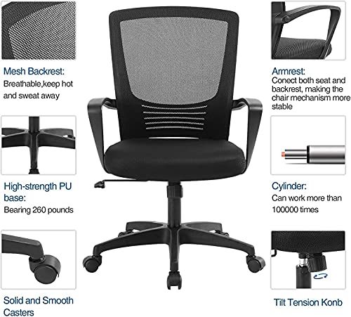 Ergonomic Mesh Office Chair, Home Office Desk Chairs with Adjustable Backrest, High Back Computer Desk Chair with Adjustable Headrest and Flip-Up Arms, Swivel Task Chair (Black)