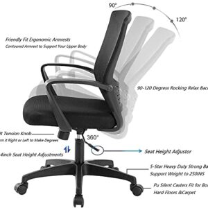 Ergonomic Mesh Office Chair, Home Office Desk Chairs with Adjustable Backrest, High Back Computer Desk Chair with Adjustable Headrest and Flip-Up Arms, Swivel Task Chair (Black)